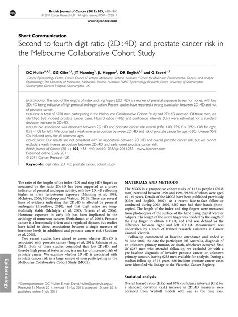Pdf Second To Fourth Digit Ratio 2d 4d And Prostate Cancer Risk In