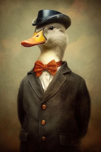 Premium Ai Image Duck Wearing A Suit And A Hat With A Bow Tie