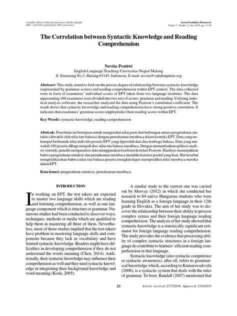 1 Group 4 The Correlation Between Syntactic Knowledge And Reading