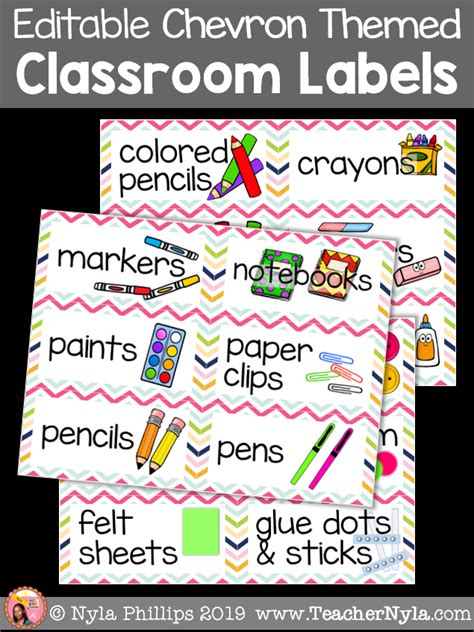 Classroom Labels With Pictures In 36 Editable Themes Nylas Crafty Teaching