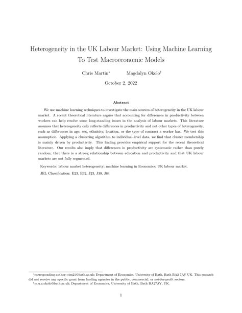Pdf Heterogeneity In The Uk Labour Market Using Machine Learning To Test Macroeconomic Models