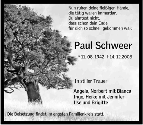 Traueranzeigen Von Paul Schweer Trauer In Nrw De