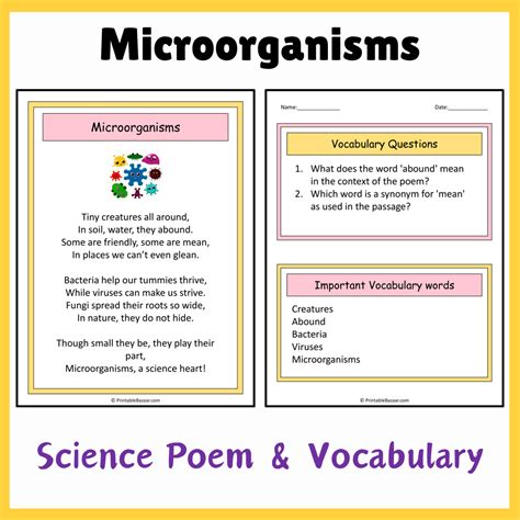 Microorganisms Science Poem Reading Comprehension Activity Printablebazaar