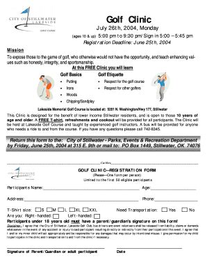 Fillable Online Stillwater Golf Clinic Application Form The City Of
