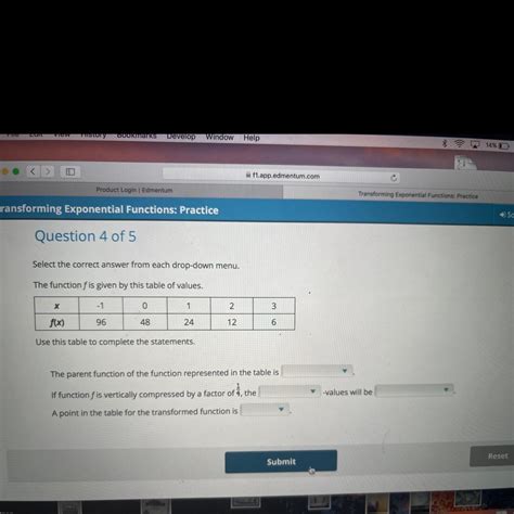 select the correct answer from each drop down menu the function f is