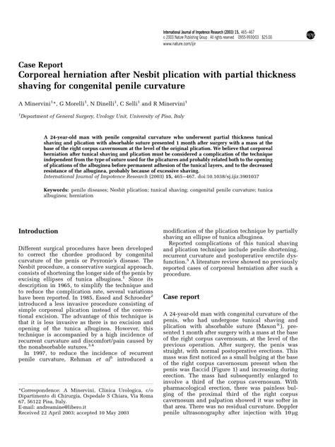 Pdf Corporeal Herniation After Nesbit Plication With Partial Thickness Shaving For Congenital