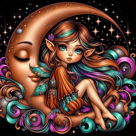 Solve Pammy The Adorable Pixie Hanging Out With The Moon Jigsaw Puzzle Online With 81 Pieces