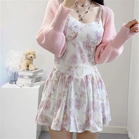 sale 인형공주님룩ღ 핑크 플라워 쉬폰 나시 뷔스티에 원피스 에이블리 스토어