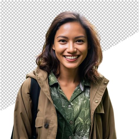 Premium Psd A Woman Wearing A Jacket That Says She Is Smiling