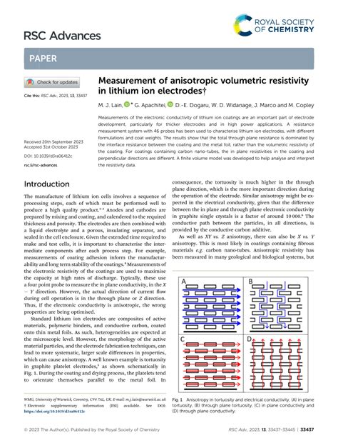 Pdf Measurement Of Anisotropic Volumetric Resistivity In Lithium Ion Electrodes