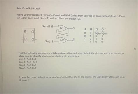 Solved Lab 10 Nor Sr Latch Using Your Breadboard Template