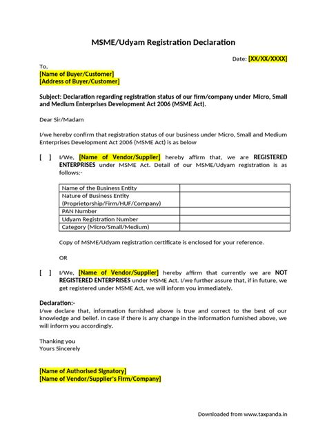 Msme Declaration From Vendor 1 Pdf