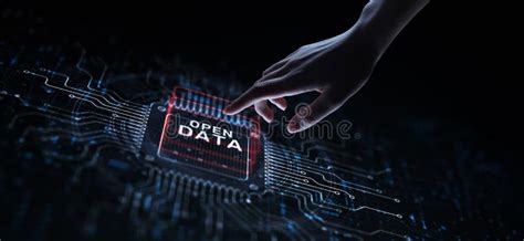 Open Data Promoting Transparency And Accessibility Illustrated On A Processor Touched By A Human