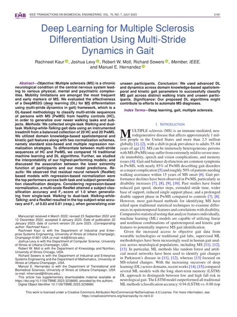 Pdf Deep Learning For Multiple Sclerosis Differentiation Using Multi Stride Dynamics In Gait