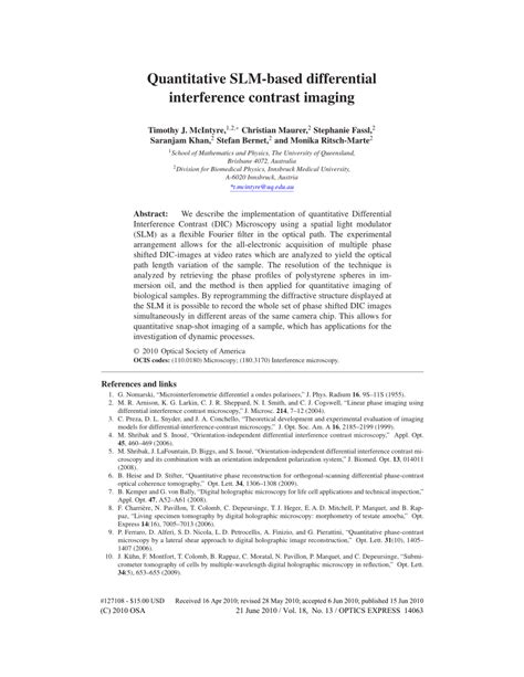Pdf Quantitative Slm Based Differential Interference Contrast Imaging