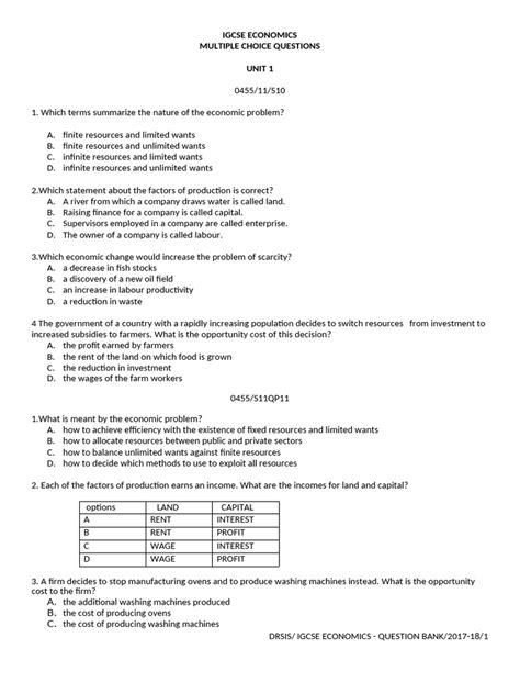 Igcse Mcq All Units Question Bank 1 Pdf Cost Of Living Demand