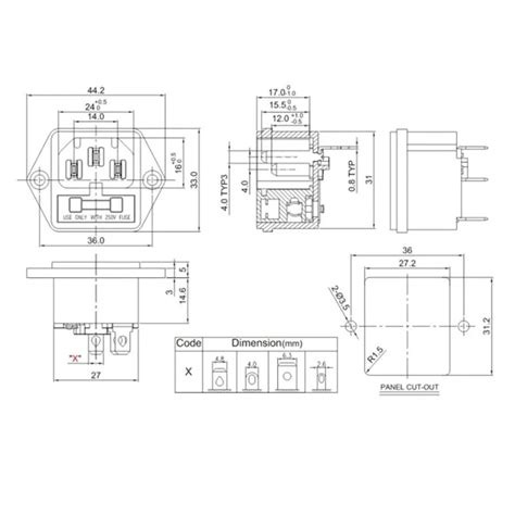 Type C Panel Mount AC Power Socket With Fuse Holder V A