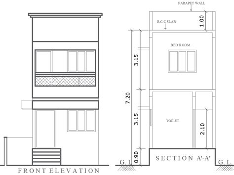Architectural Section And Front Layout In Dwg Format