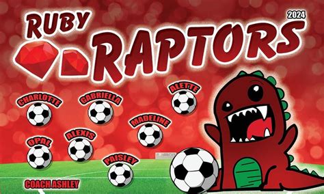 Ruby Raptors Soccer Team Banner Any Team Name Choose Size Custom Design Add PVC Stand