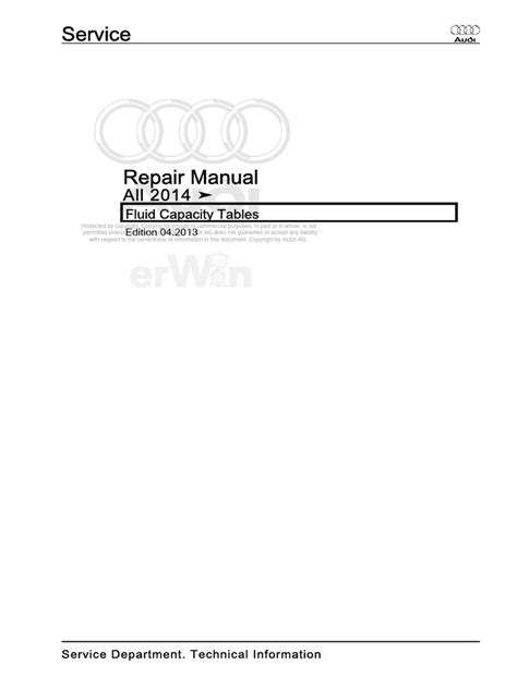 Fluid Capacity Tables Pdf Audi Copyright
