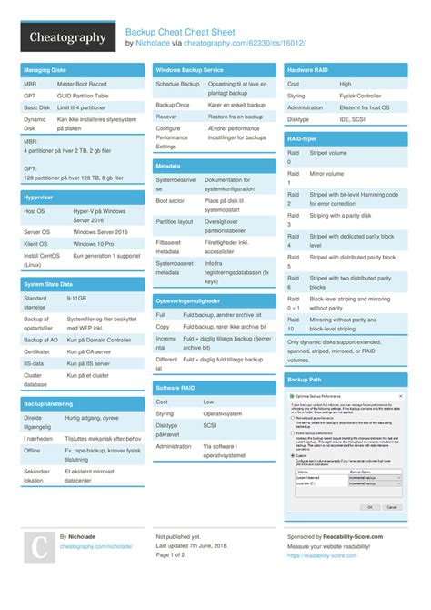 Backup Cheat Cheat Sheet By Nicholade Download Free From Cheatography
