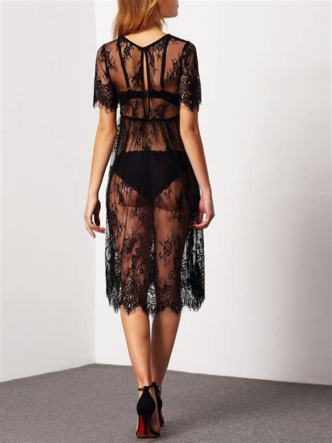 Short Sleeve Lace Beach Dress Sheinsheinside