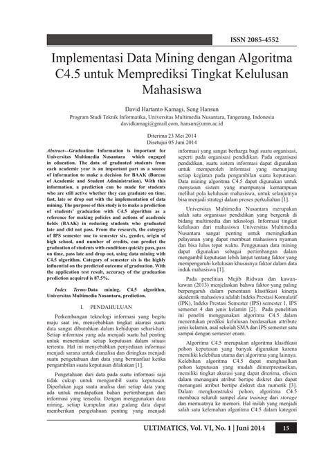 Pdf Implementasi Data Mining Dengan Algoritma C45 Untuk Memprediksi