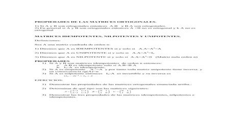 Propiedades De Las Matrices Ortogonales · Propiedades De Las Matrices