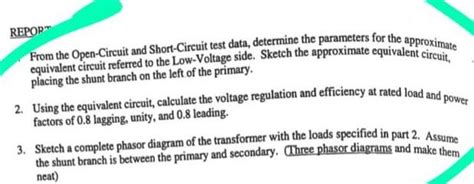 From The Open Circuit And Short Circuit Test Data Chegg Com