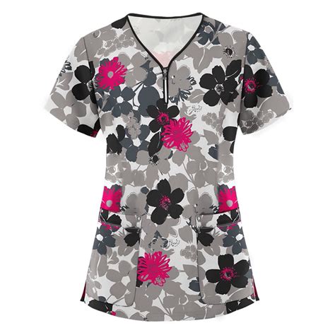 Paiwinds Womens Plus Size V Neck Scrubs Tops With Pocket Short Sleeve