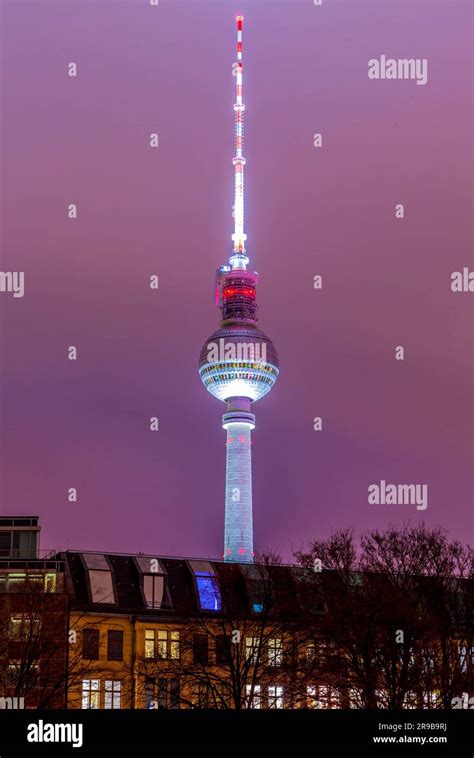 Berlin Television Tower Or Berliner Fernsehturm At Night The Iconic