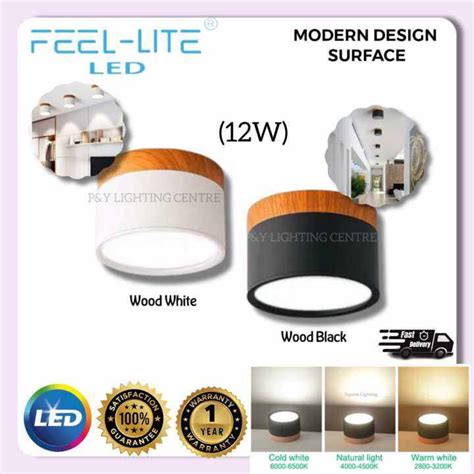 Feel Lite Led Surface Downlight 12w Wooden Indoor Ceiling Light Lampu
