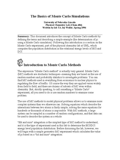 the basics of monte carlo simulations pdf monte carlo method pi