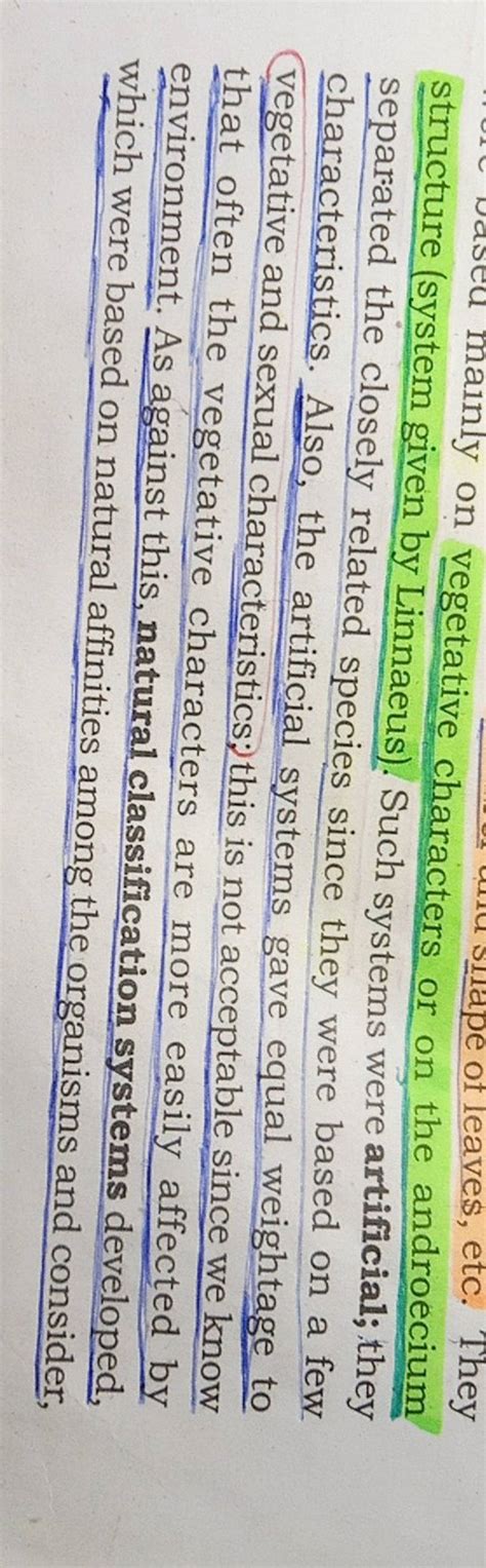 Structure System Given By Linnaeus Such Systems Were Artificial They