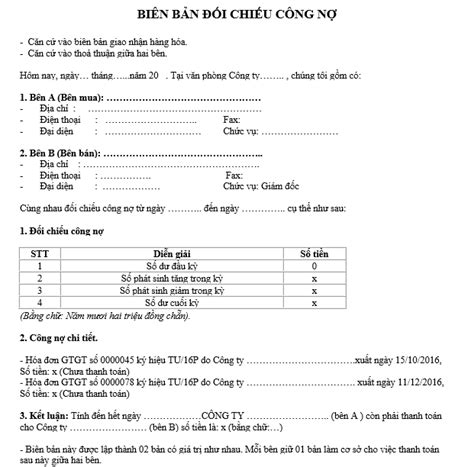 Mẫu Biên Bản đối Chiếu Công Nợ Mới Nhất 2025【tổng Hợp