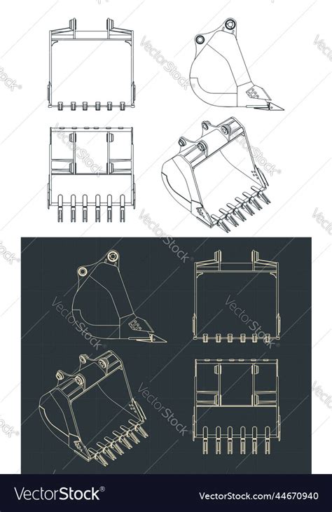 Excavator Bucket Blueprints Royalty Free Vector Image