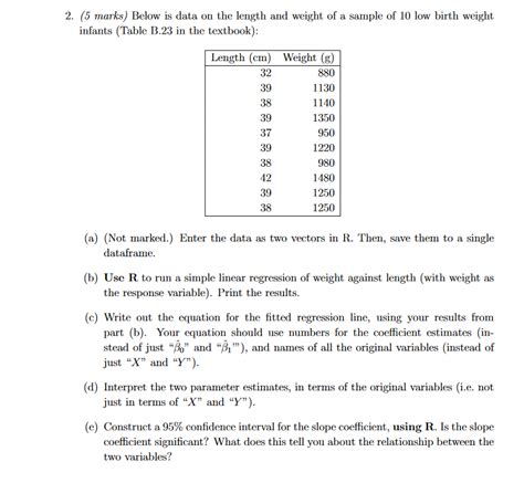 Solved 2 5 Marks Below Is Data On The Length And Weight