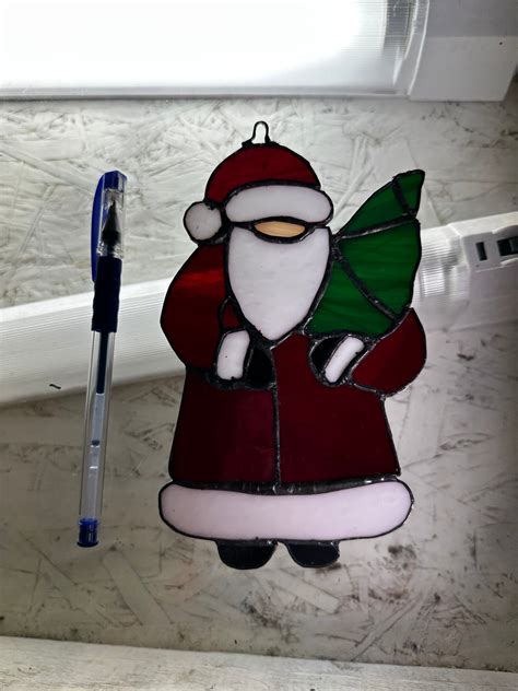 Stained Glass Santa Window Hangsuncatcher Etsy