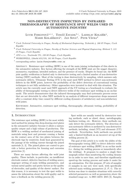 Pdf Non Destructive Inspection By Infrared Thermography Of Resistance Spot Welds Used In
