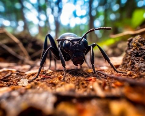 Premium Ai Image A Black Beetle With A Long Nose And A Long Nose Sits On A Leaf Covered Ground
