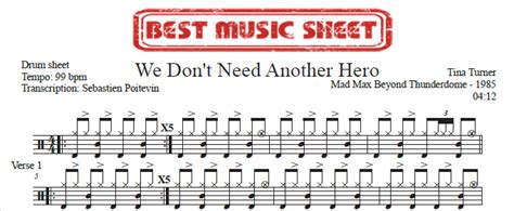 Drum Sheet Tina Turner We Dont Need Another Hero Best Music Sheet