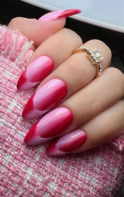 35 Best Optical Illusion Nails Pink And Red Ombre French Nails