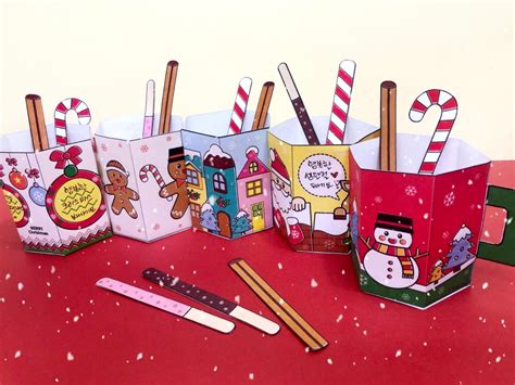 겨울 크리스마스 종이 머그컵 미술 활동 도안