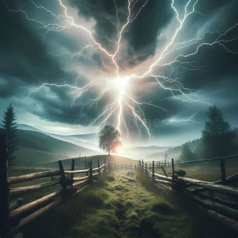 Illustration Of A Tree Being Struck By Lightning Stock Illustration Illustration Of Space
