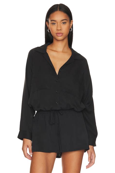 Lna Drawstring Button Up In Pirate Black Revolve
