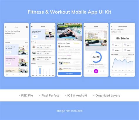 피트니스 및 운동 모바일 앱 Ui 키트 프리미엄 Psd 파일