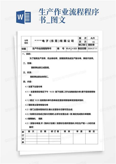 生产作业流程程序书 图文Word模板下载 编号qwjvnnwj 熊猫办公