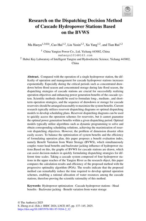 Pdf Research On The Dispatching Decision Method Of Cascade Hydropower Stations Based On The Bvws