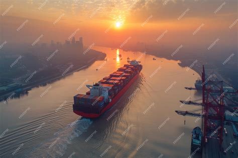 Premium Photo Aerial View Of A Bustling Container Port Glows At Night With Busy Docks Stacked