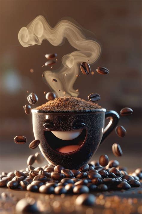 Adorable Java Joy 3d Cute Cartoon Happy Coffee Bean Character With Steam Bringing A Smile